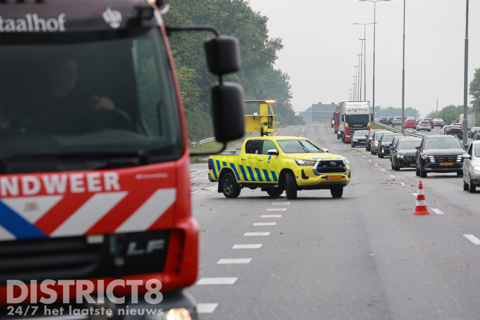 Grote boom waait om en belandt op snelweg: weg urenlang deels dicht A13 ...